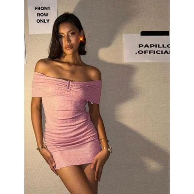 欧美性感一字肩细闪抹胸连衣裙女收腰包臀裙子dress party dress