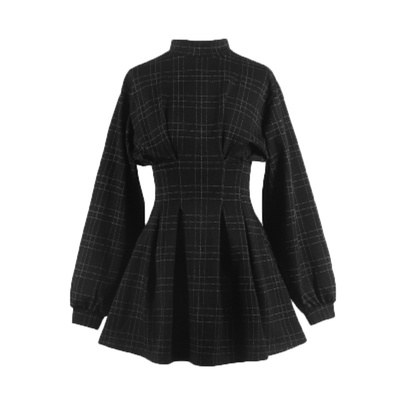 Long sleeve plaid waist closing dress 长袖格子时尚收腰连衣裙