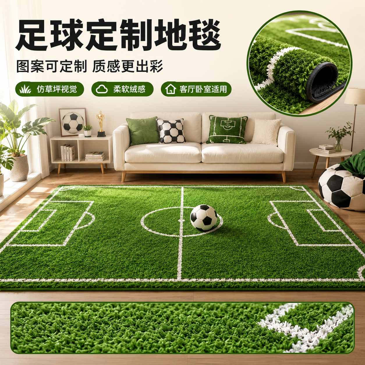 【可定制】世界足球杯主题地毯家用卧室客厅绿茵球场球迷用品酒吧