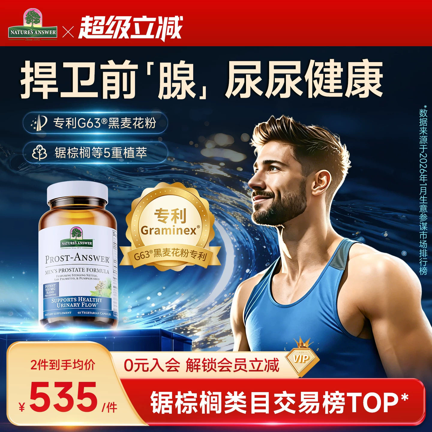 [男士前腺健康]纽安思锯棕榈胶囊番茄红素男性尿尿NaturesAnswer