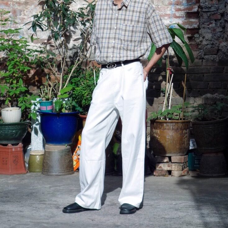 复古重现白色港风复古水洗牛仔裤cleanfit长裤县城文学牛仔裤