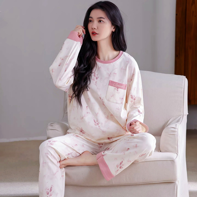 烟岚浮梦·睡衣 2026春季新款刺绣长袖家居服套装圆领睡衣58819