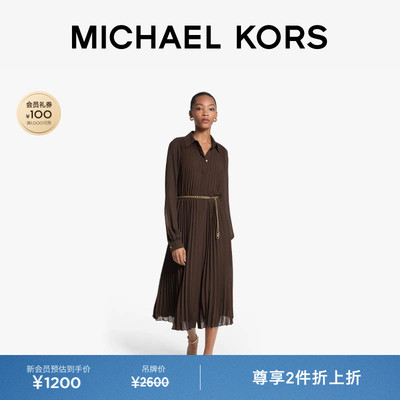 MICHAEL KORS MK 女士乔其纱褶裥衬衫裙 含金属腰带