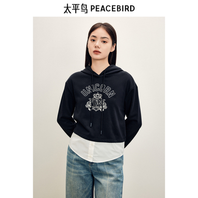 太平鸟女装秋季时尚气质学院风假两件卫衣A1CRD3401