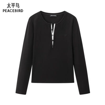 太平鸟 秋季亨利领女士长袖纯色T恤A1CPF330A
