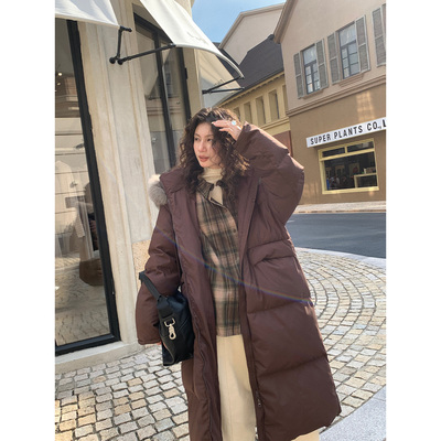 一善内赫连帽狐狸毛长款保暖羽绒服外套NH257223