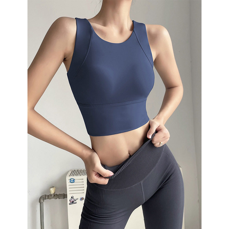运动内衣跑步健身女防震训练瑜伽背心外穿上衣文胸瑜伽服天青色