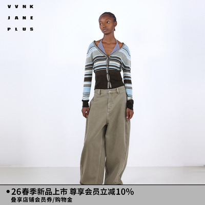VVNK JANE PLUS2026春季新款V领条纹羊毛开衫女J610112621A
