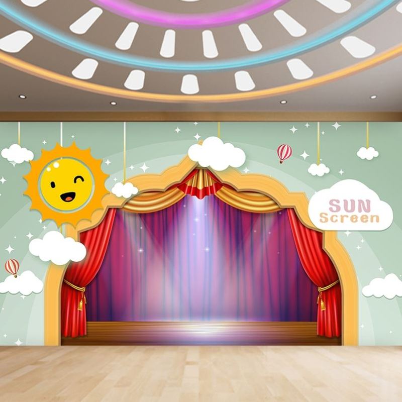 幼儿园教室装饰壁纸少儿主持舞台背景墙纸教育机构培训班墙面壁画