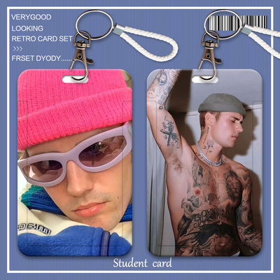Justinbieber学生校园卡套公交饭卡门禁地铁卡工作证件钥匙扣挂绳