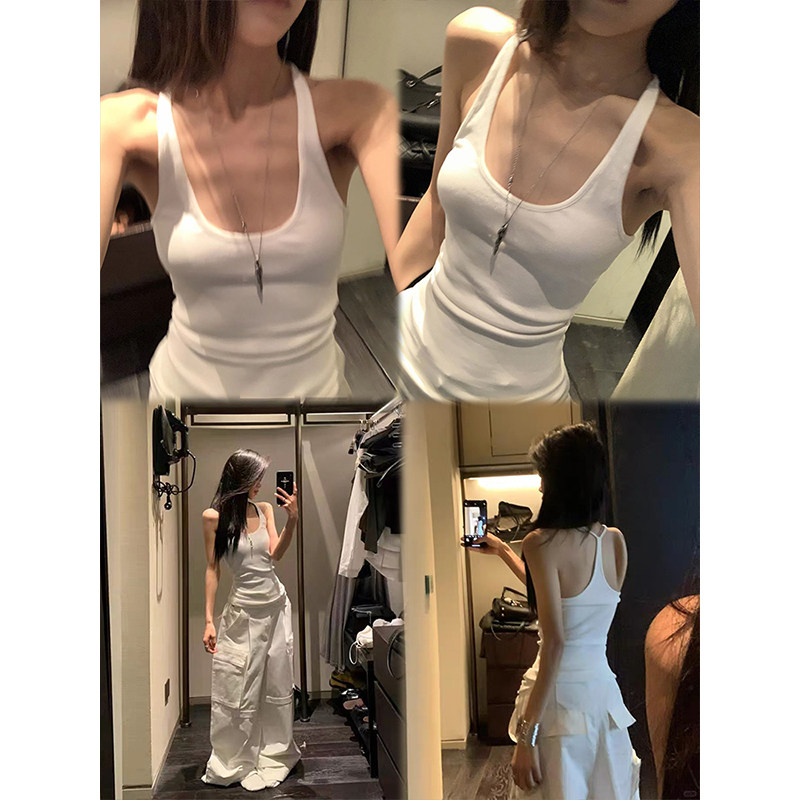 MosesQueen魔西女王白色工字吊带背心女外穿内搭打底美背无袖上衣