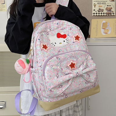 夏季上新可爱卡通KT猫书包蝴蝶结设计少女心小学生初高中生背包