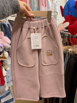 捡漏～不退不换允小小儿童秋冬加绒休闲裤 韩系刺绣卡通保暖裤子