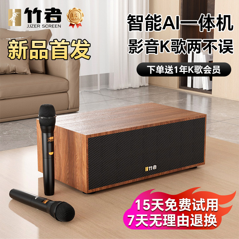 竹者GY100智能AI音响家用K歌高音质木质音响无线蓝牙音响带麦克风