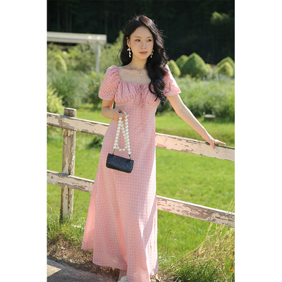 竹依依法式波点复古女神方领系带