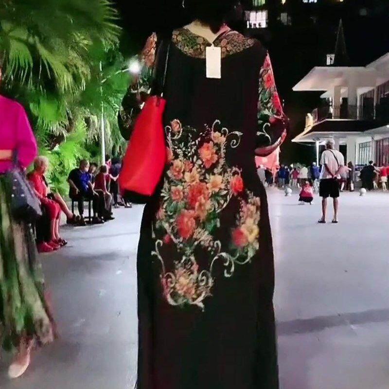 大码真丝连衣裙夏季新款复古印花蝙蝠袖宽松大版显瘦气质长裙