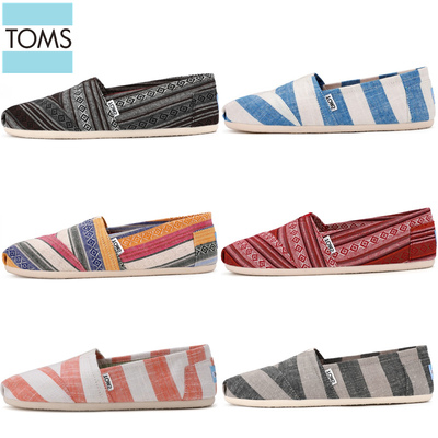 透气帆布鞋TOMS百搭条纹低帮