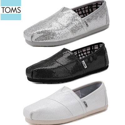 平头帆布鞋TOMS透气休闲亮片低帮