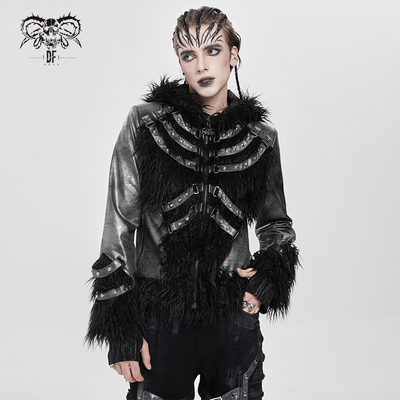 DevilFashion哥特风黑色毛毛拼接皮衣外套CT273