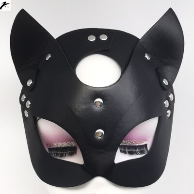 Z/趣道万圣节夜总会派对角色扮演动物半脸女士皮猫面具服装面具