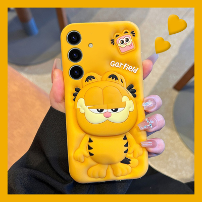 适用三星s25+手机壳s25edge卡通note20立体s24plus加菲猫s23支架s22带挂绳s21挂链s20fe可爱s10趣味十硅胶软p