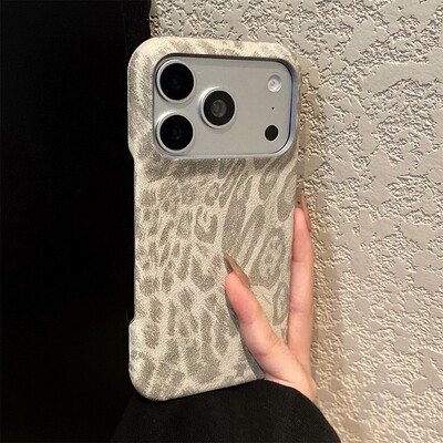 手机壳高级感磨砂撞色灰色豹纹