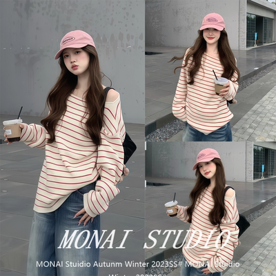 【圈圈cooky～】宽松斜肩上衣女