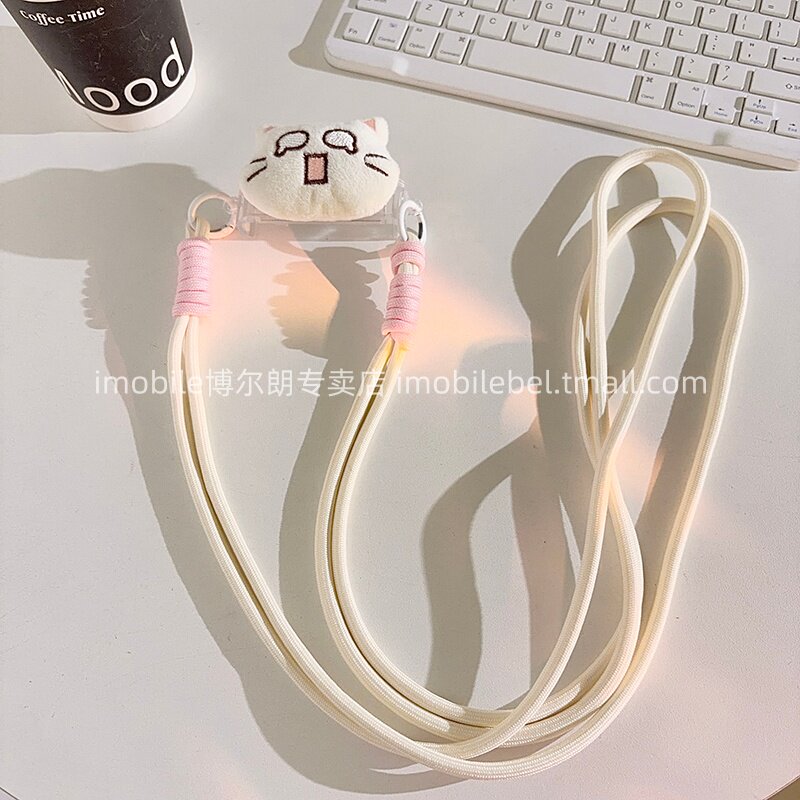 卡通立体大眼哭泣猫公仔背夹手机挂件户外防掉配饰尼龙线材手机链编织斜跨长绳防盗绳便携侧肩背带可爱ins女