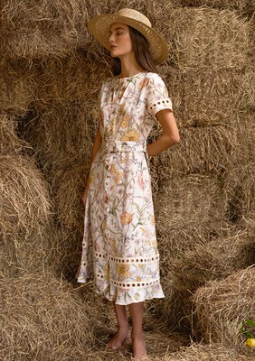 RONNER马术元素衔铁脚蹬图案连衣裙Marigold Linen Dress