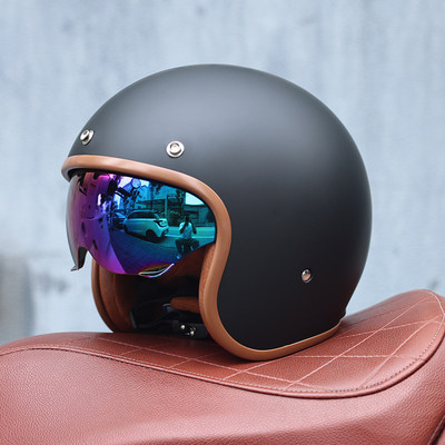 日本araione复古摩托车头盔男女情侣3/4半盔机车巡航电动车四季通