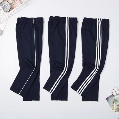 藏青色杠条春秋加绒校服裤子