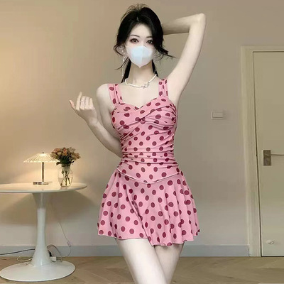 泳衣女夏保守连体裙式平角2024新款遮肚显瘦带钢托学生度假泡温泉