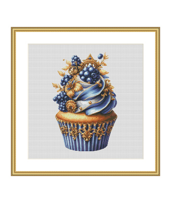 Enjoy1046-皇家杯子蛋糕系列之蓝莓皇冠6 原创十字绣套件客厅挂画