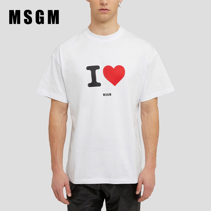 MSGM男士秋季宽松纯棉爱心LOGO印花圆领短袖T恤