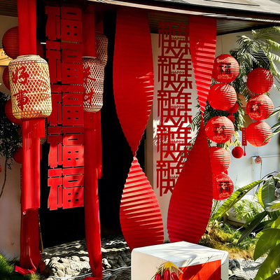 2026新年装饰红色毛毡福字灯笼瓦楞纸挂件吊饰春节氛围场景布置品