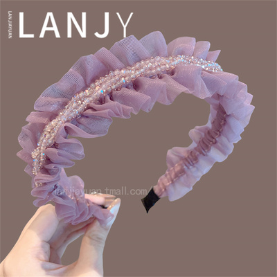 时尚轻奢紫色网纱花边头箍