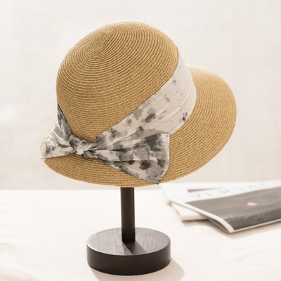 优雅蝴蝶结盆帽草帽女小帽檐