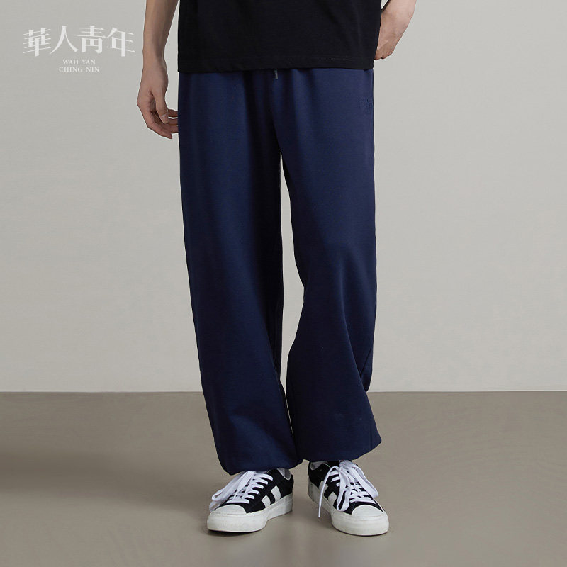 华人青年基础刺绣小logo卫裤夏季新款纯棉情侣休闲束脚裤