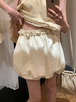 METWO hers立体花朵腰头花苞半身裙女2025春夏小众短款半裙20680