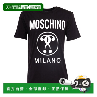 MOSCHINO 男士T恤 070370411555 AW2024 黑色 Logo Embroidery T-