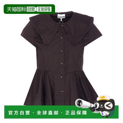 GANNI 女士衬衫 A1040093099 SS2026 黑色 RUFFLE SHIRT