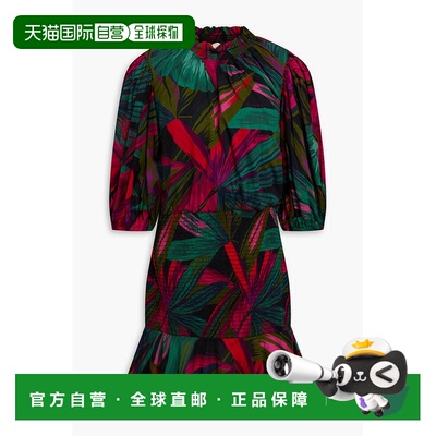 1h可退 潮奢 FARM RIO 女士 荷叶边印花棉纱迷你连衣裙 303759MID