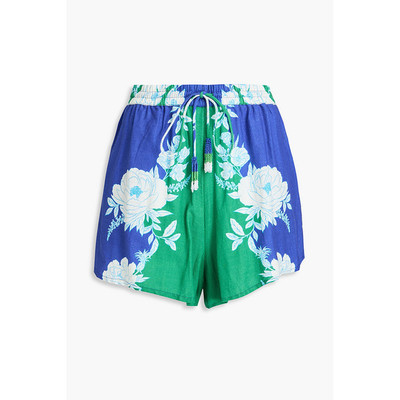 潮奢 FARM RIO 女士 印花亚麻混纺短裤 306247SOFTGARDENBLUE