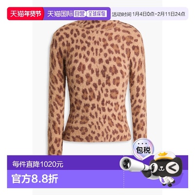 1h可退 潮奢 ZIMMERMANN 女士 豹纹羊驼毛混纺半高领毛衣 2260TR2