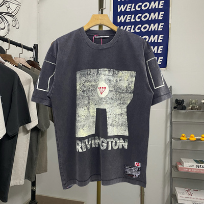 RRR123美式潮牌男人的天性CVA字母印花洗水做旧复古高街短袖T 恤