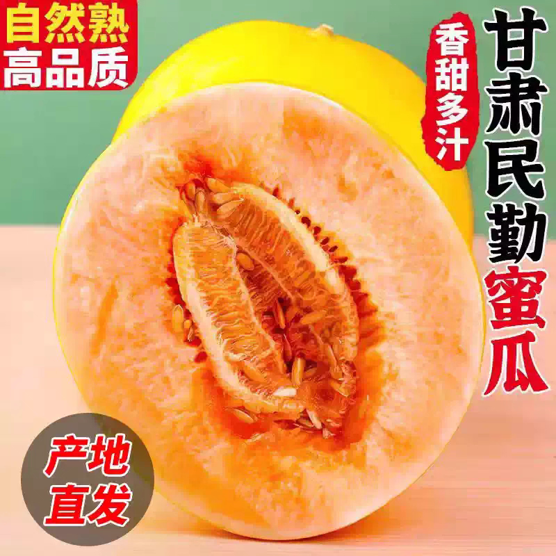 甘肃民勤蜜瓜武威沙漠黄河哈密瓜脆甜爽口新鲜水果甜瓜黄金红金宝