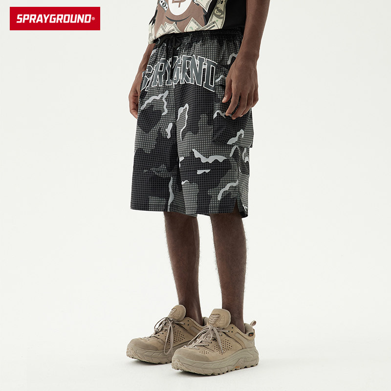 SprayGround新款迷彩字母印花工装休闲短裤男运动裤女潮W0824630