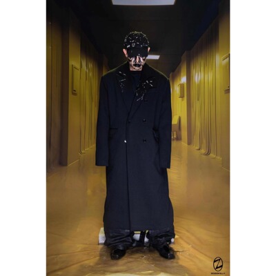 Without Me/ZOZOKILLA双排扣枪驳领穿刺装饰细节长款大衣外套朋克