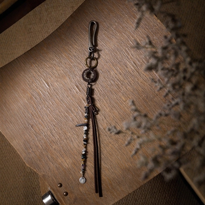 复古天然玛瑙牛皮定制钥匙绳