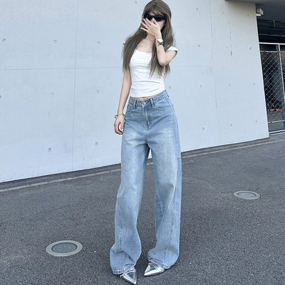 弯刀裤牛仔裤水洗立体长裤女